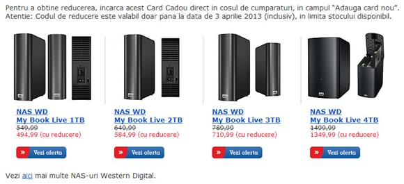 Va dau (moca) un Card Cadou, reducere 10% valabil la NAS-uri Western ...